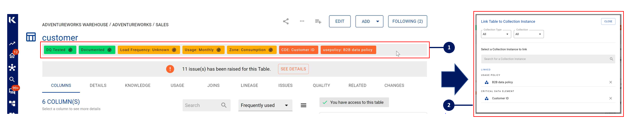 How to Link data items to an Instance