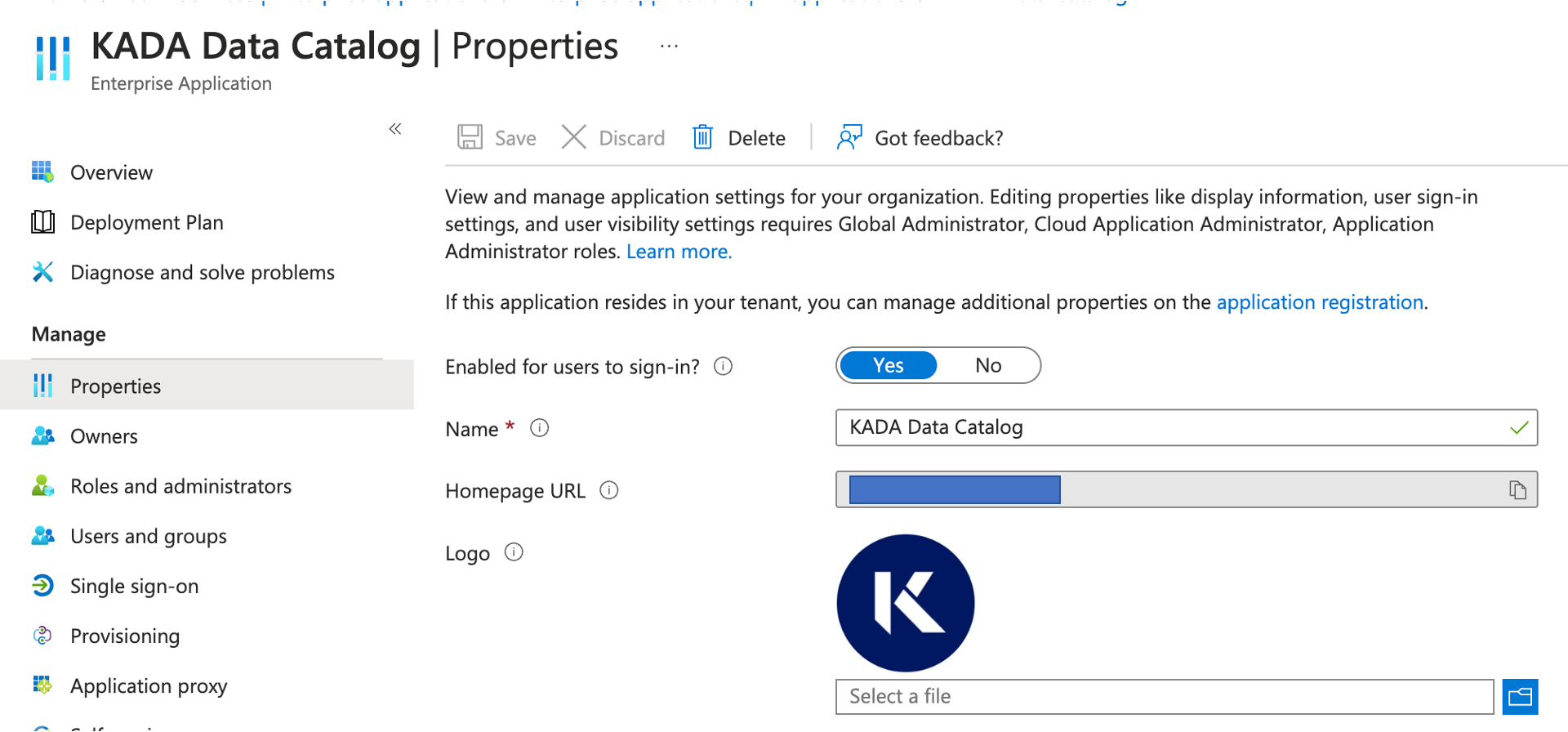Add the Kada logo to the Azure Apps
